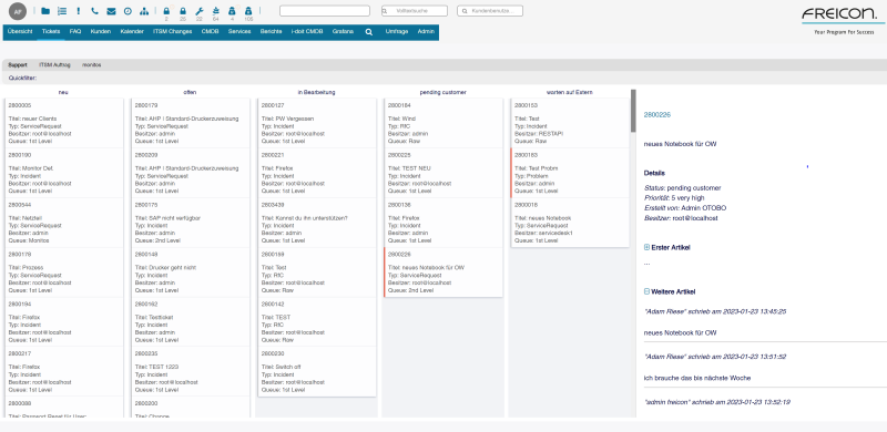 OTOBO Kanban-Board Neuheit 2023 - ITSM by FREICON